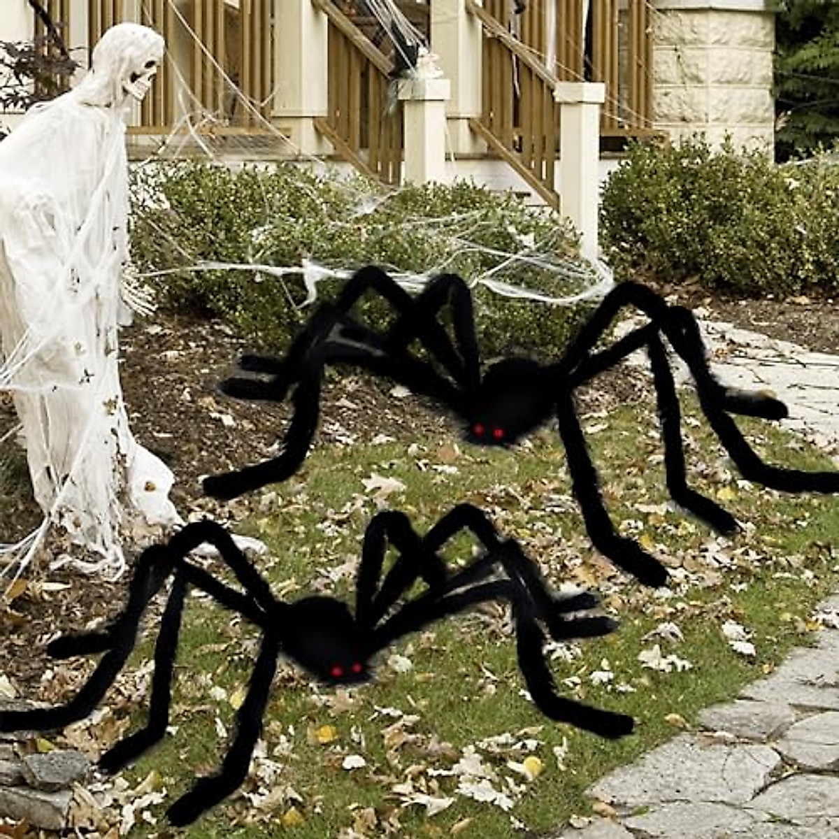 yosager 2 Pack Halloween Giant Spider Decorations, 6ft & 5ft Huge Foldable Hairy Scary Halloween Spider Prop, Black Spooky Spider for Indoor House Outdoor Yard Decorations