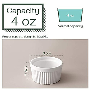 DOWAN 4 oz Ramekins for Creme Brulee Porcelain Ramekins Oven Safe, Classic Style Ramekins for Baking Souffle Ramekins Bowls, Set of 6, White