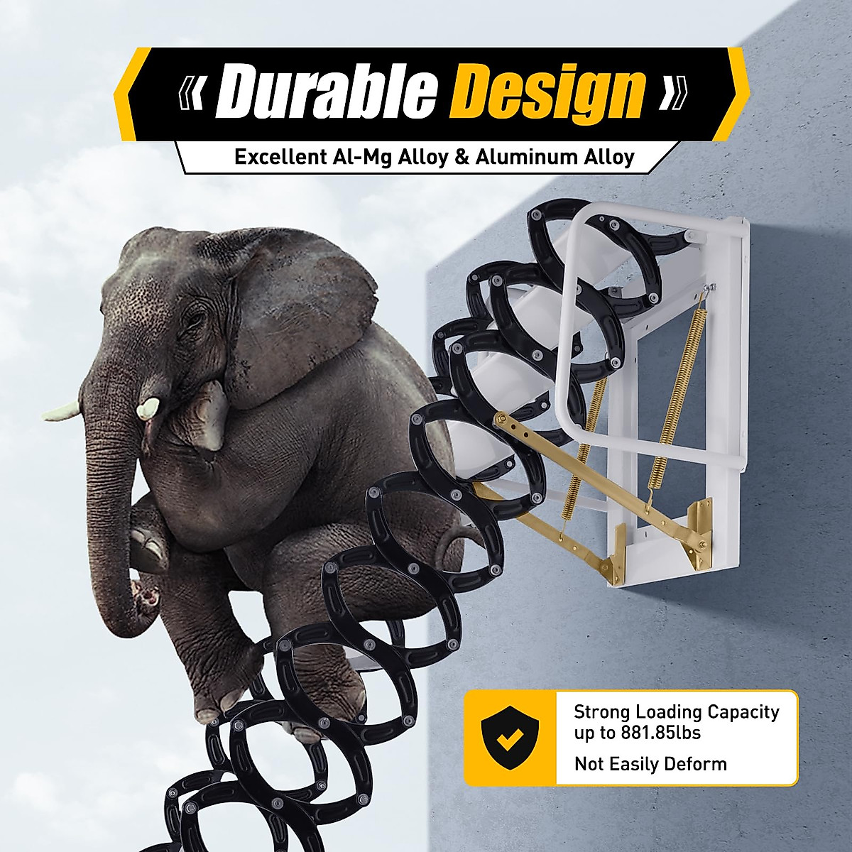 Attic Ladder Pull Down 11 Steps Attic Stairs Alloy Attic Access Ladder 9 ft Height Wall-Mounted Folding Loft Stairs with Armrests for Attic