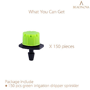 BEADNOVA Drip Emitter 150 Pcs 360 Degree Drip Line Emitter Adjustable Dripper Emitters for Drip Line 1/4 Inch Irrigation Tube Watering System Gardening (Green)