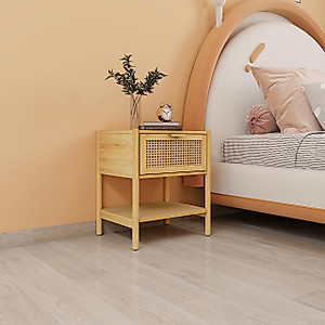 Rattan Nightstand 2 Drawer, Bamboo and Rattan Mid Century Modern Nightstand, Bedside Table Accent End Table Side Table for Bedroom, Living Room (Natural + Bamboo)
