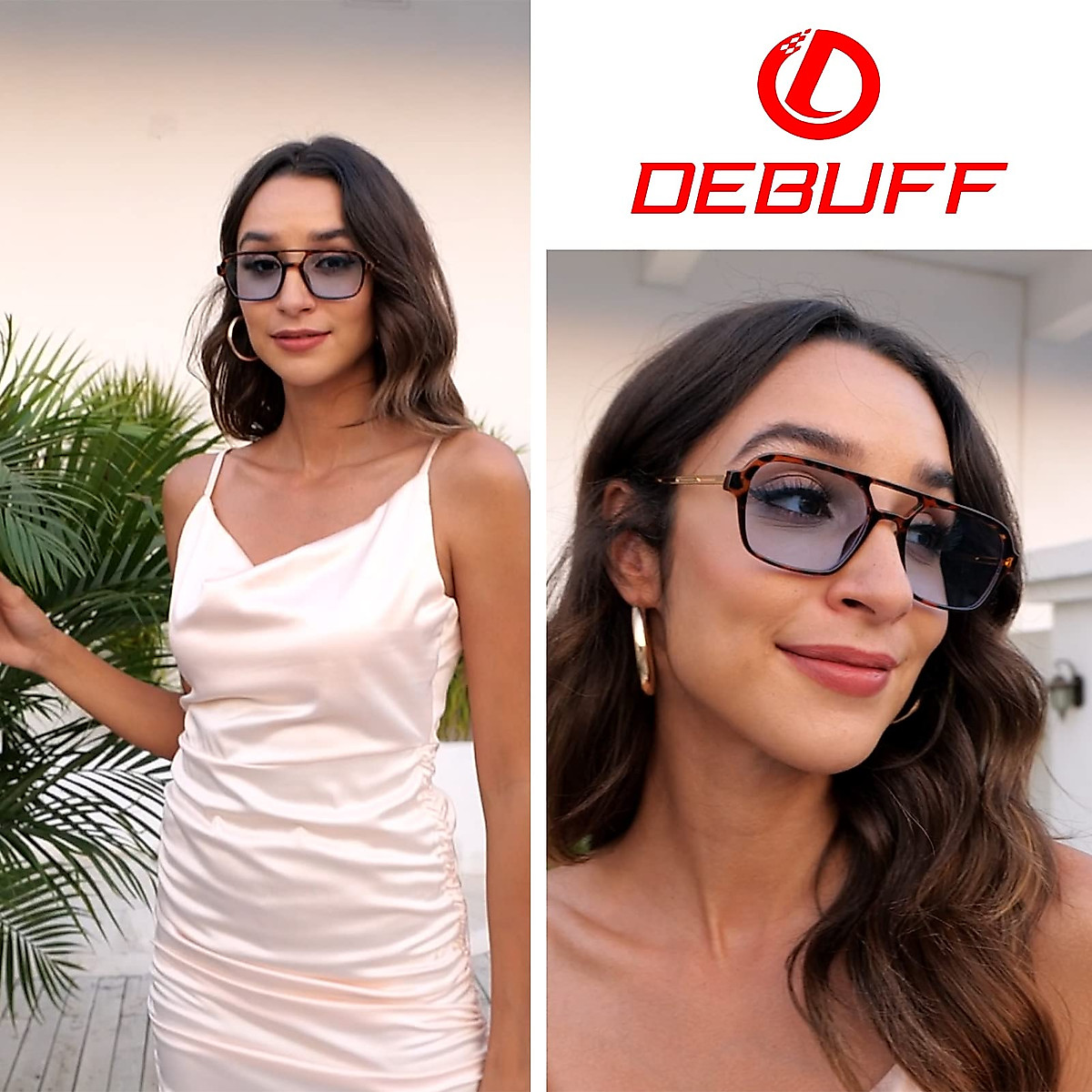 DeBuff Vintage 70s Flat Aviator Sunglasses for Women Men, Retro Square Glasses UV400 Protection Shades