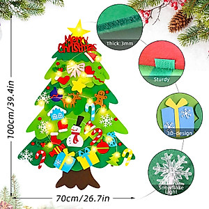 Felt Christmas Tree for Toddlers - 3.3 FT Felt DIY Tree for Kids Wall with Snowflake Lights + 32 Ornaments, Christmas Indoor Home Decorations, Kids Toddler
