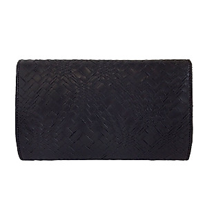 JNB Weaved Pattern Faux Leather Clutch, Black