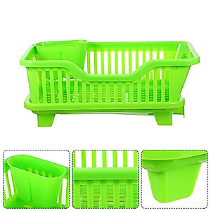 Hemoton Dish Drainer Rack Dish Drying Rack Utensil Cutlery Holder Over Sink Dish Rack Basket Shelf Chopsticks Holder for Kitchen Counter Organiser Green