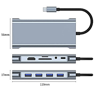 FDBV Docking Station USB C Hub 11-in-1 USB C Hub 4K USB C to HDMI Adapter for SD/MicroSD Card Reader 4 USB 3.0 Ports with 87W PD Charging Port