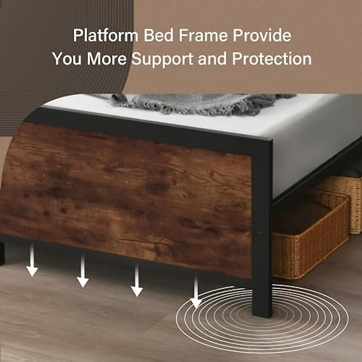 Catrimown Twin Bed Frame with Headboard and Footboard, Rustic Brown Metal Platform Bed Frame, Sturdy Mattress Foundation, Easy Assembly - No Box Spring Required