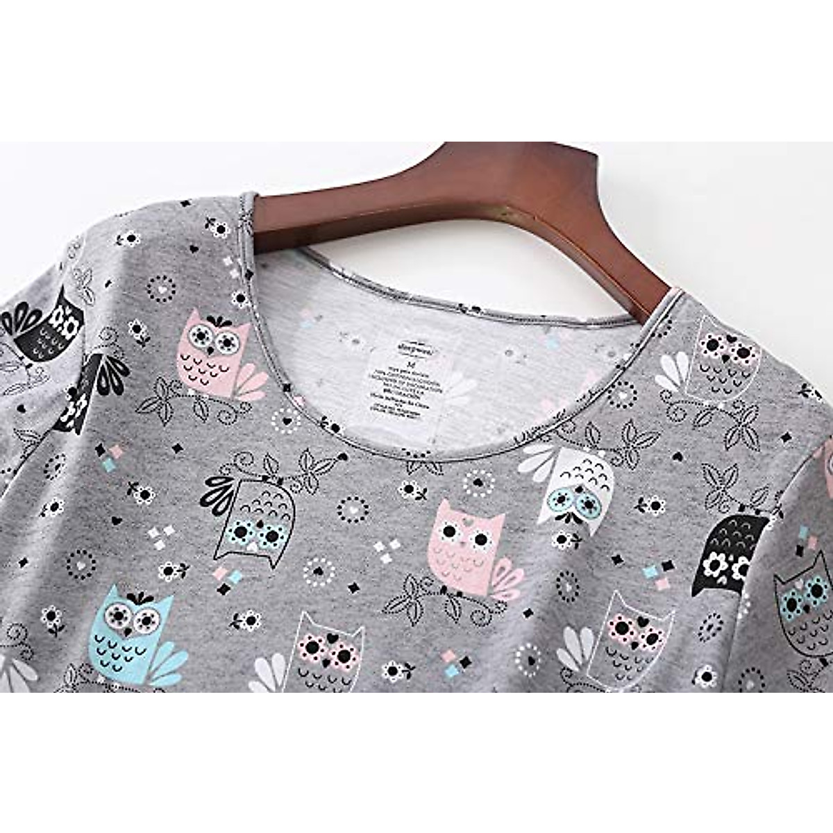 PNAEONG Women Pajama Set Sleepwear Tops with Capri Pants Casual and Fun Prints Pajama Sets SY215-Gray Owl-M
