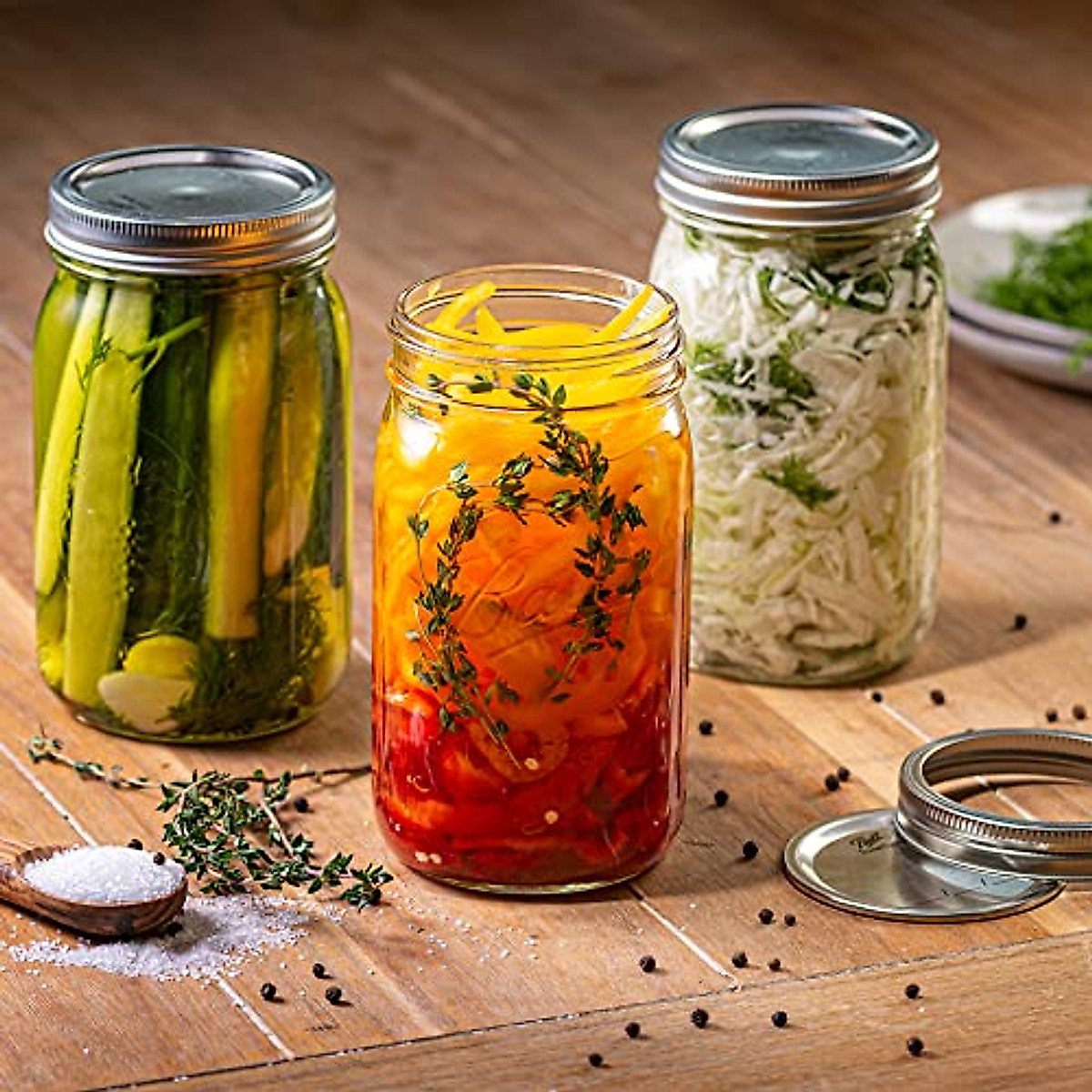 Wide Mouth Mason Jars 32 oz (Quart) Mason Jars with Lids and Bands (24-Pack) bundled With, KangarooBands Jar Opener, and Package Of Jar Labels | Canning, Fermenting, Pickling, DIY Decors Projects