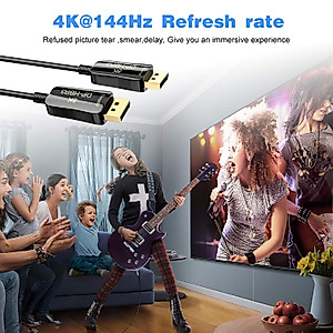 CABLEDECONN Fiber 8K 4K DisplayPort Cable DP 1.4 HBR3 8K@60Hz 4K@144Hz High Speed 32.4Gbps Optical Fiber Slim and Flexible DP to DP Cable 15m 50ft