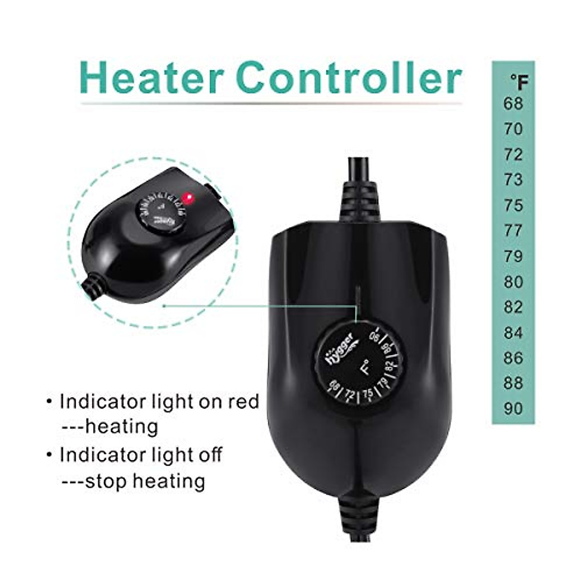 hygger 50W Mini Inline Quartz Glass Aquarium Heater with External Controller, Adjustable Submersible Betta Fish Tank Thermostat for 5-15 Gallon