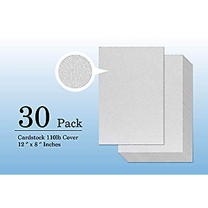 Silver Glitter Cardstock - 30-Pack Glitter Paper for DIY Craft Projects, Birthday Party Decorations, Scrapbook, Double-Sided, 110 lb Cover Stock, 8 x 12 inches