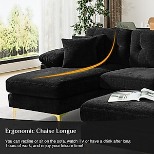 DAMAIFROM U-Shaped Sectional Sofa Couch, 114" Convertible L-Shaped Sectional Sofa with Chaise Lounge, Ottoman and Pillows, Modern Chenille 4 Seat Sofa Couch Set for Living Room (Black)