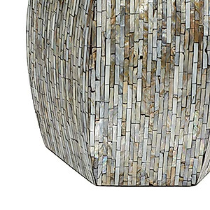 Deco 79 Mother of Pearl Shell Handmade Side End Accent Table Shell Mosaic Hexagon End Table with Brown Accents, Side Table 16" x 16" x 16", Gray