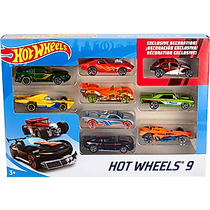 Hot Wheels Toy Cars or Trucks 9-Pack, Set of 9 Vehicles in 1:64 Scale, Including 1 Exclusive, for Kids & Collectors (Styles May Vary)