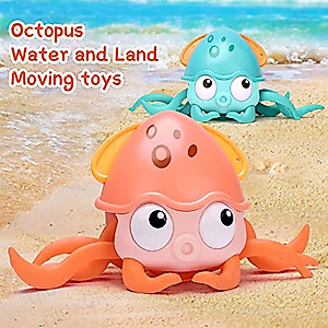 QIUXQIU Baby Bath Toys Crawling Toy Wind up Octopus Water Toy Toddlers Swimming Floating Playing Paddling Set in Bathroom Beach Pool Water Playset for Boys and Girls (Orange)