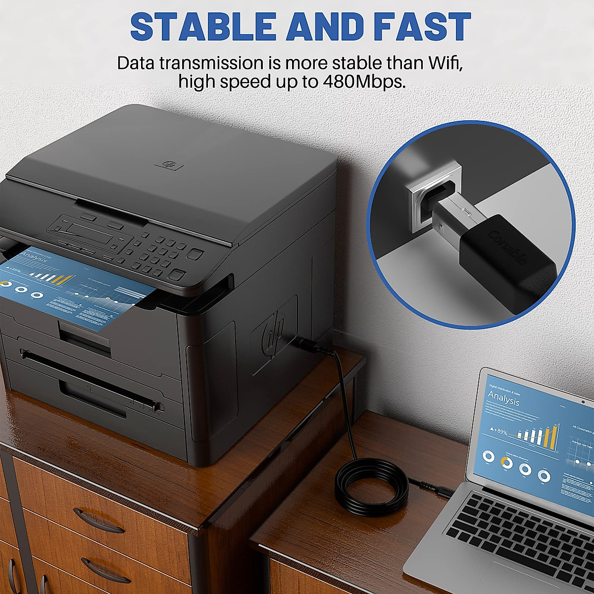 USB Printer Cable 6 Feet (3 Pack), USB 2.0 Type-A to B-Male Cord, High Speed Scanner Cord Compatible with HP, Canon, Epson, DAC, Dell, Brother, Xerox, Samsung, Piano with 5 Cable Ties- 6 ft