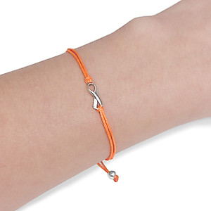 Orange, Small Sterling Silver 925 Ribbon Shaped Charm Bracelet, Support End Gun Violence Awareness, Friendship Support Bracelet, Adjustable Thread Cord, March for Our Lives Bracelet