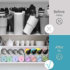 4 Pack Water Bottle Organizer, Large Compartment Stackable Kitchen Pantry Organization and Storage Rack, Plastic Water Bottle Holder for Kitchen Cabinet Organizer and Storage, Tumbler Mug Cup Shelf