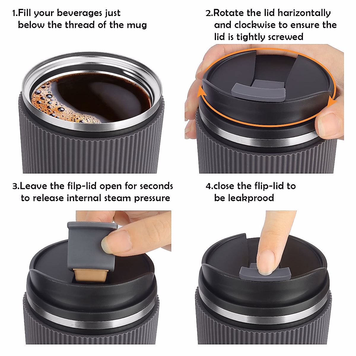 RNGODO Travel Coffee Mug - 450ml / 15oz Stainless Steel Insulated Coffee Tumbler with Leakproof Lid,Double Walled Insulated Vacuum Coffee Mug,Car Coffee Mug to Go for Coffee,Hot Cold Water Travel Mug