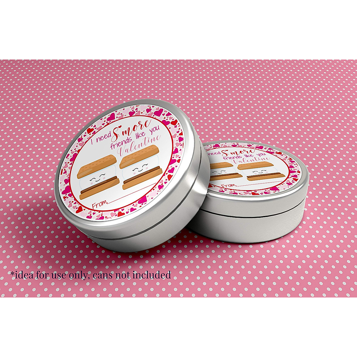 S’More Friends Like You Valentine Party Favor Sticker Labels, 40 2" Party Circle Stickers by AmandaCreation, Great for Classroom Valentines, Envelope Seals, Gifts & Treats