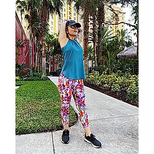 RBX Capri Legging for Women Running Capri with Pockets Printed Cropped Workout Legging High Waist Floral Yoga Tights Squat Proof Floral Legging Ultra Hold Buttery Soft Capris Tropical Dream M