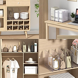 LDXDRU 2 Pack Adjustable Acrylic Shelf Dividers, 8 Dividers Purse Storage Organizer for Closet, Clear Purse Organizer for Closet, Bedroom, Office, Cabinets, Bookshelf, Keep Purses Upright