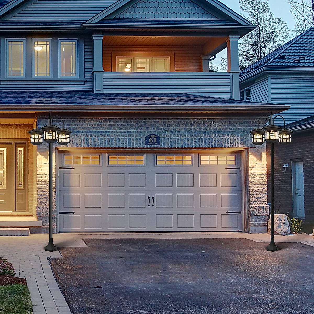 Aluminum Classic Black Solar Lamp Post Lights - 3-Head Waterproof Outdoor Street Lights for Backyard, Garden, Driveway, Lawn (LED Bulbs Included)