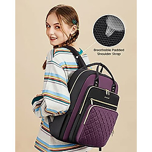LOVEVOOK Laptop Backpack Purse for Women, 15.6" Laptop Bag for Travel with USB Port, Water Resistant Lightweight Daypacks for College Work Business, Nurse Teacher Computer Bags, Purple Black