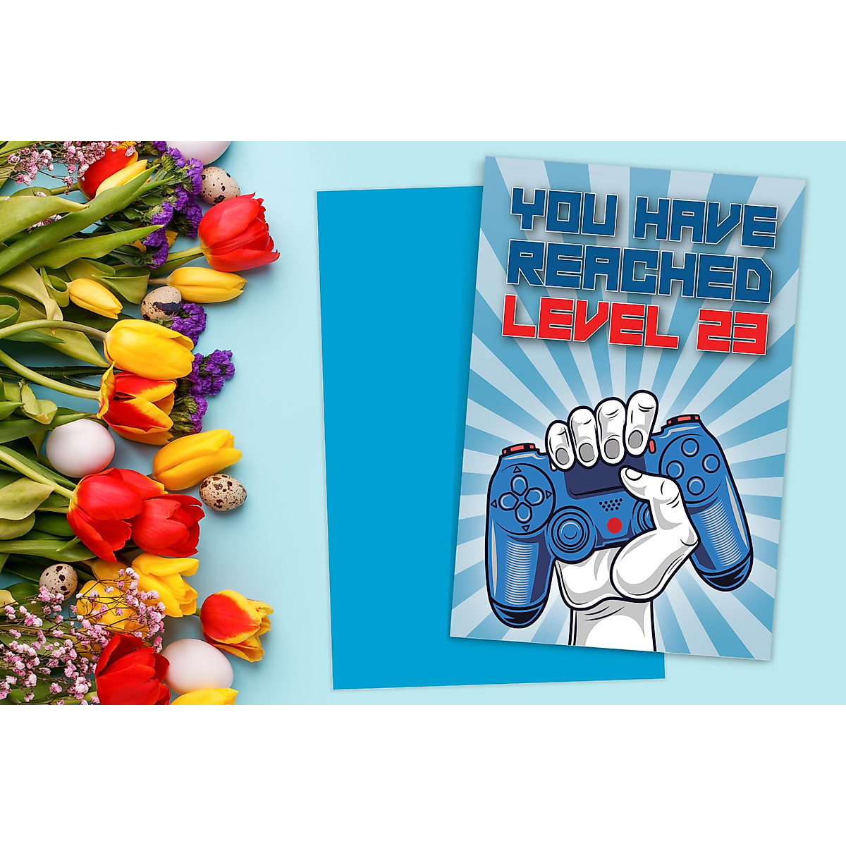 23rd Birthday Card, You Have Reached Level 23, Greeting Card for Twenty-Three Year Old Gamer Birthday Gift for Adult Son or Daughter, For Him Her Grandson Granddaughter, Blue