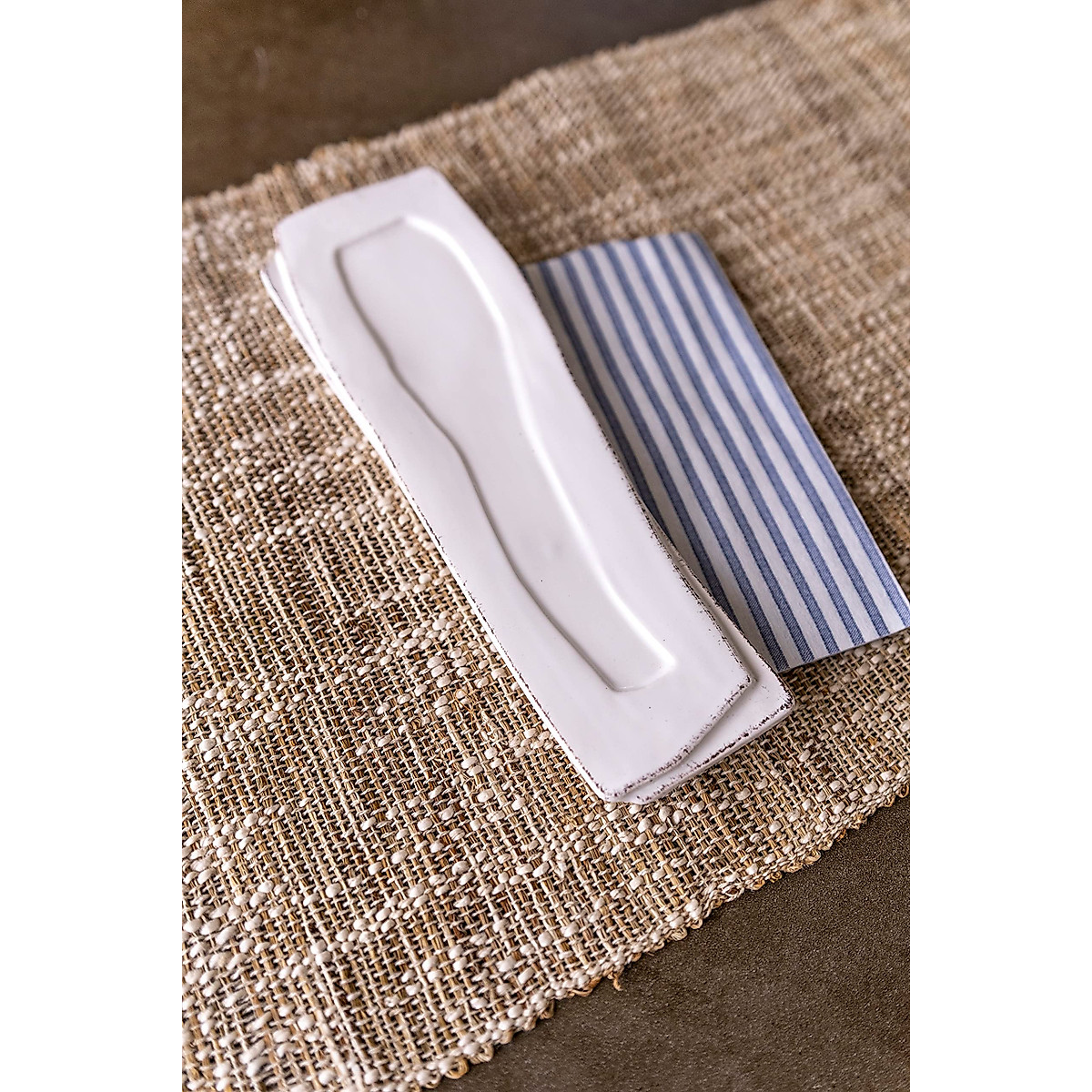 Vietri Lastra White Spoon Rest, 11" Ceramic Cooking/Serving Utensil Tray, Stove/Counter Decor