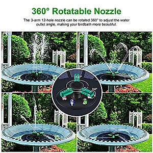 UYANGG 4W Solar Fountain Pump Bird Bath Fountains Pump 360 Degrees Rotatable Nozzle with Color Led Lights 6 Nozzles for Garden Small Pond Outdoor Swimming Pool Fish Tank(Black)