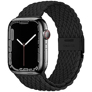 Qimela Compatible with Apple Watch Band 49mm 45mm 44mm 42mm,Stretchy Sport Solo Loop Strap with Adjustable Buckle,Elastic Nylon Braided Wristband for iWatch Series 9 8 7 6 SE 5 4 3 Ultra 2 1,Women Men