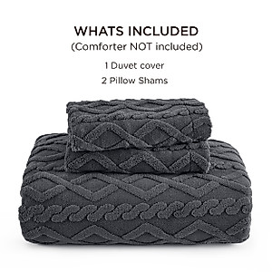 Bedsure Fluffy Comforter Cover Set - Faux Fur Duvet Cover King Size, Dark Grey Plush Quilt Cover, 3 Pieces,1 Duvet Cover (104"x90") with Zipper Closure and 2 Pillow Shams, Comforter Not Included