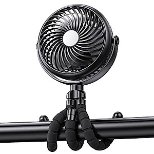 GRANDFAST Baby Stroller Fan - 5000mAh Battery operated Clip on Fan with Flexible Tripod - 360 Degree Rotatable Portable Fan for Car Seat Crib Golf Cart Peloton Bike Treadmill ( Black )