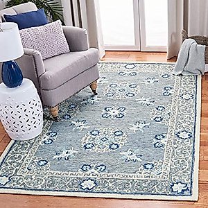 SAFAVIEH Suzani Collection 6' Square Grey/Ivory SZN504F Handmade Boho Premium Wool Area Rug