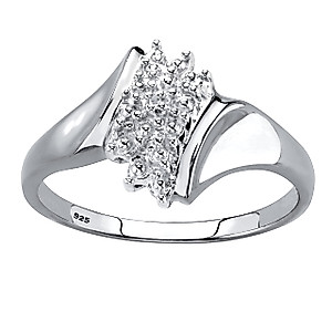 PalmBeach Yellow Gold-Plated or Platinum-Plated Sterling Silver Genuine Diamond Accent Cluster Ring Size 8