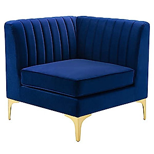 Modway Triumph Channel Tufted Performance Velvet Sectional Sofa Corner Chair, Navy, 31.5 x 31.5 x 30.5