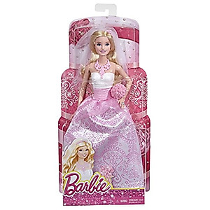 Barbie Bride Doll in Fairytale-Inspired White and Pink Wedding Dress with Ring, Veil and Bouquet, Blonde Hair