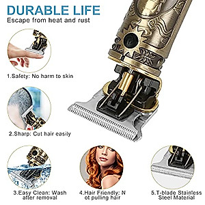 T Blade Trimmer for Men Hair Clippers Professional Grooming Trimmer Kit for Men Beard Hair Trimmers Zero Gapped Cordless USB Rechargeable LED Display (Gold-1)