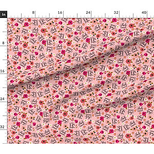 Spoonflower Fabric - Small Cancer Pink Flowers Floral Content Printed on Petal Signature Cotton Fabric by The Yard - Sewing Quilting Apparel Crafts Decor
