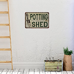 Potting Shed Sign Garden Signs Gardening Vintage Decor She Shed Decorations Rustic Decorative Plaque Tin Moms Flowers Herbs Fruit Vegetables Gift 8 x 12 High Gloss Metal 208120020045