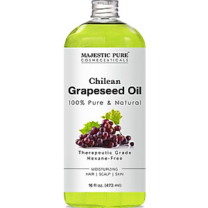 Majestic Pure Grapeseed Oil, Pure & Natural Massage and Carrier Oil, Skin Care for Sensitive Skin, Light Silky Moisturizer for All Skin Types - 16 fl. oz.