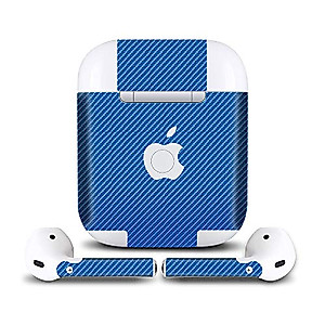 IPG for AirPods 1-2 Stickers Wraps Adhesive Decal Skin for case and Ear Pieces Protective and Decorative Set (Blue Carbon Fiber 4D)