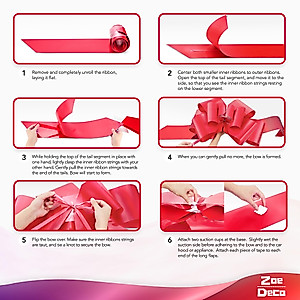 Zoe Deco Happy Birthday Car Bow (Red, 30 inch), Giant Gift Bow Pre-Printed with Happy Birthday, Big Bow for Car, Birthday Bow, Huge Car Bow, Car Bows, Big Bow for Gifts, Bow for Cars, Gift Wrapping