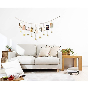 Mkono Hanging Photo Display Boho Decor Wooden Stars Garland with Metal Chains, Pictures Cards Holder with 25 Wood Clips, Wall Art for Room Bedroom Dorm, Teen Girl Gift Ages 12 13 14 Years Old, Gold