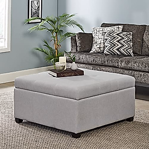 Christopher Knight Home Carlsbad Fabric Storage Ottoman, Light Grey 35.00”D x 35.00”W x 18.50”H