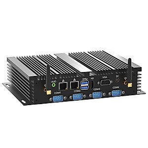 Kinupute Industrial Mini PC, Intel Core i7-5500U 2.4-3.0GHz, 16GB RAM, 512GB SSD, Windows 10 Pro, 6xCOM RS232/RS485, 4xUSB 3.0, HDMI/VGA Ports, Auto Power On, Full Metal Case