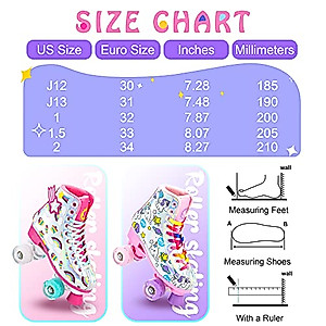 SULIFEEL Rainbow Roller Skates for Kids Size J13 with Adjustable Protective Gear Set Shiny Small