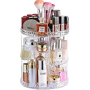 Cq acrylic 360 Degree Rotating Makeup Organizer for Bathroom,4 Tier Adjustable Spinning Cosmetic Storage Cases and Make Up Holder Display Cases,Clear